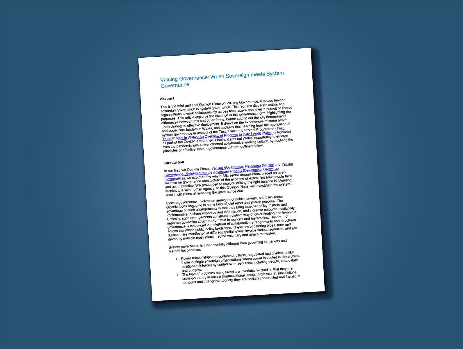 Valuing Governance: When Sovereign meets System Governance - Bevan Commission